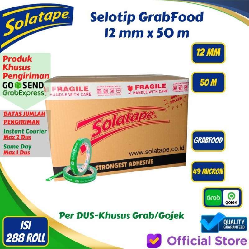 Jual 1 Dus Isolasi GrabFood 12mm x 50m (288 Roll) di Seller Solatape ...