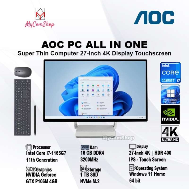 Jual AOC PC ALL IN ONE i7-1165G7 16GB RAM 1TB SSD NVDIA GTX P106M 4GB ...