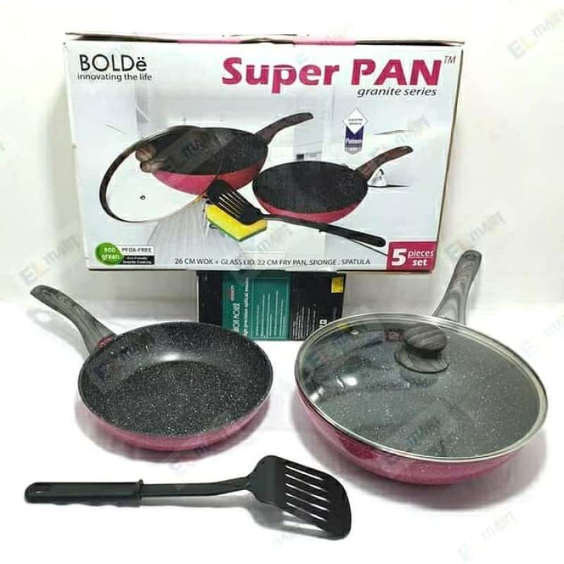 Jual Panci set Bolde Super Pan granite coating set 5pc Blackpink di ...