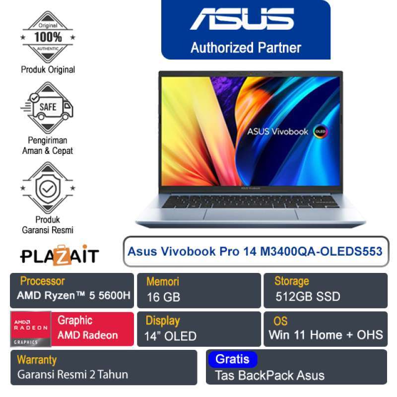 Jual Asus Vivobook Pro 14 M3400QA-OLEDS553 /AMD Ryzen 5-5600H/16GB ...