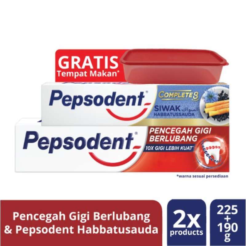 Jual Pepsodent Pencegah Gigi Berlubang [225 g] + Pepsodent Complete 8 ...