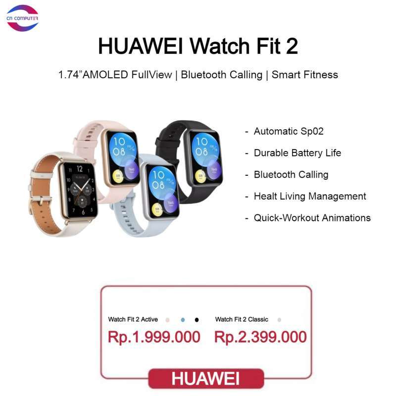Jual Huawei Watch Fit 2 Smart Watch | 1.74”amoled Fullview | Bluetooth ...
