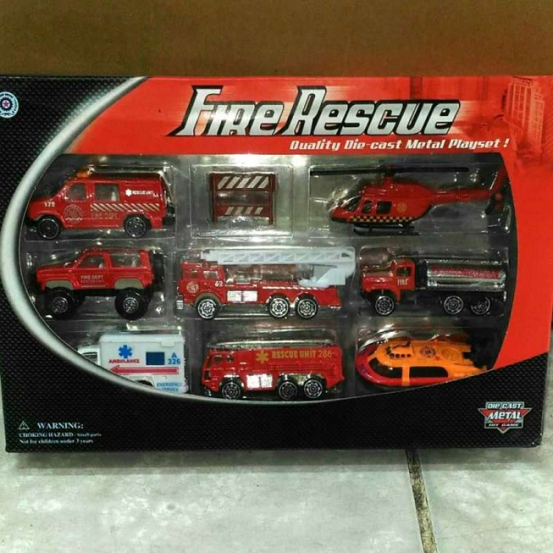 Jual Mainan Mobil Besi Diecast Fire Rescue Set 8Pcs Skala 1:64 di ...