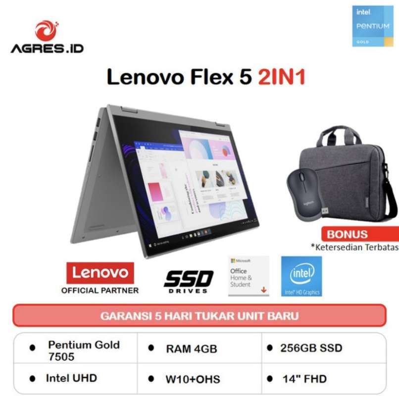 Jual Lenovo Flex 5 2IN1 Intel Pentium Gold 7505 4GB 256ssd W10+OHS ...