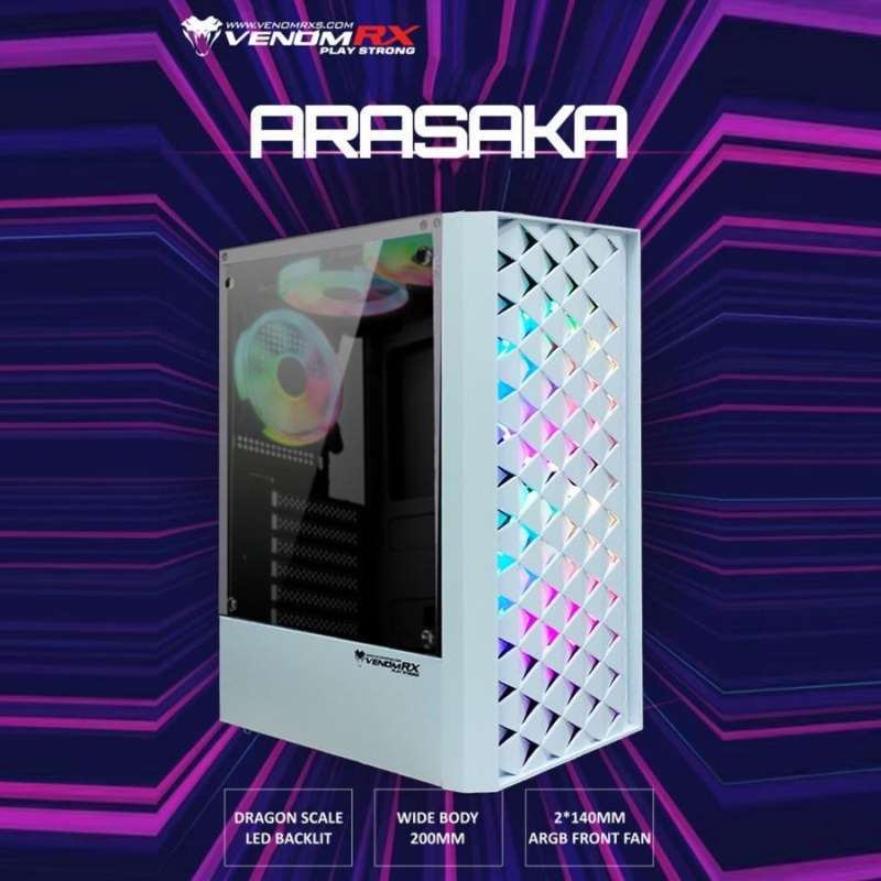 Jual VenomRX Arasaka White ATX Tempered Glass ATX PC Casing 2x140 RGB ...