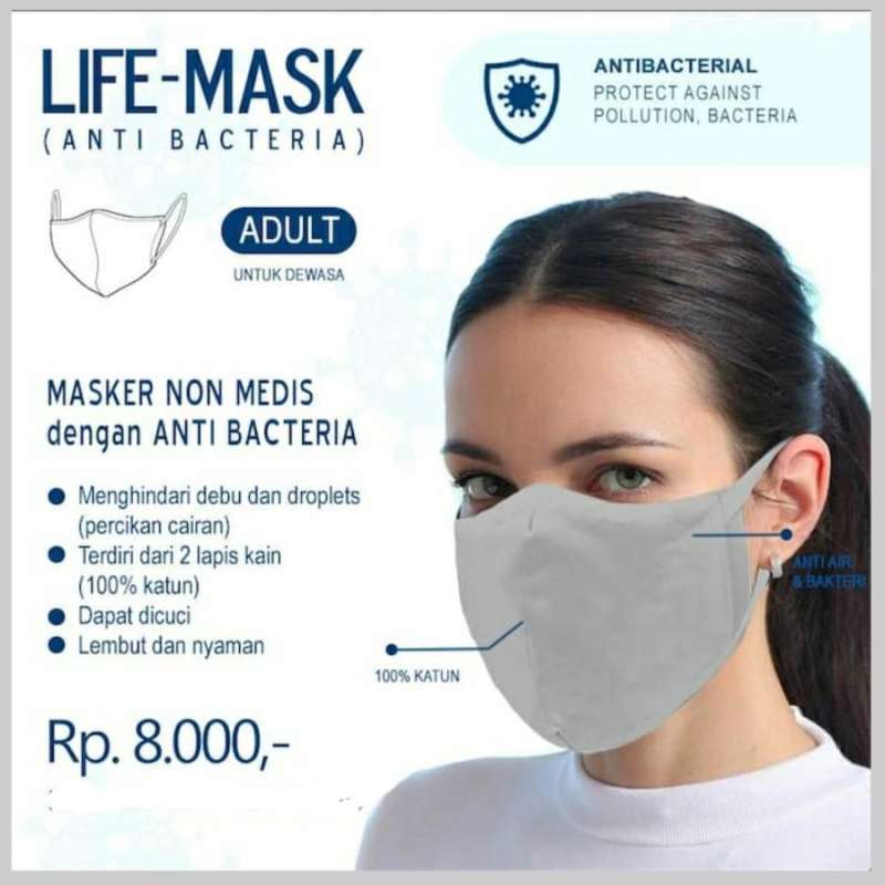 Jual Masker Kain Polos Life Basic Dewasa 2 Ply Cotton Water Resisten 1 ...