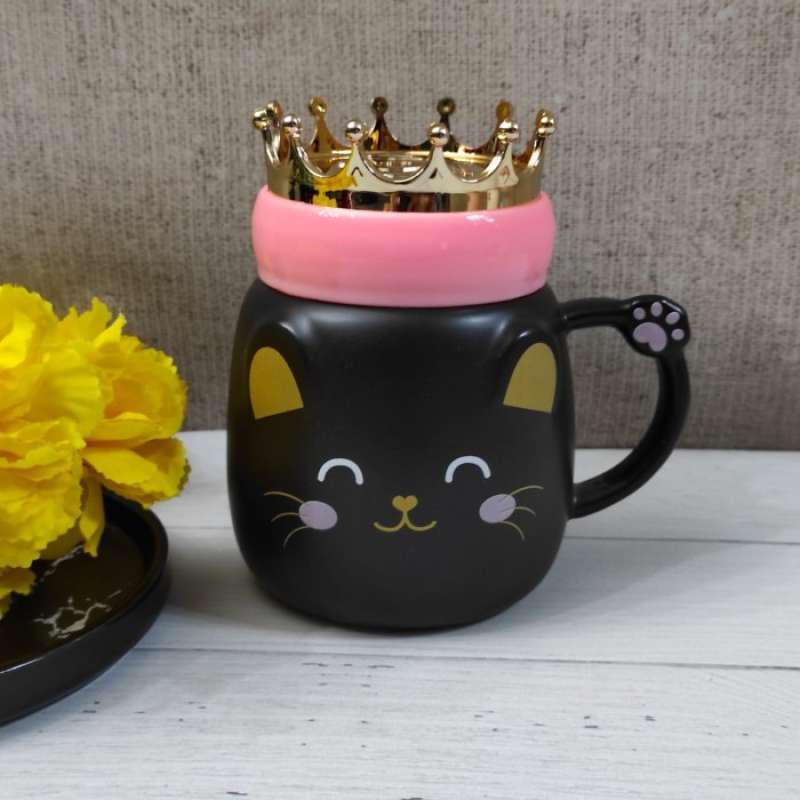 Jual Mug Keramik Kucing Crown / Gelas Kopi Gelas Minum Tutup Mahkota di ...