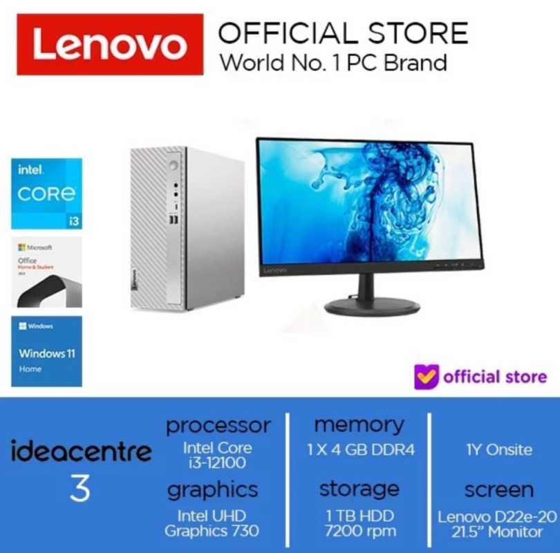 Jual Lenovo IdeaCentre 3 07IAB7 0NID || Intel Core i3-12100 4GB 1TB HDD ...