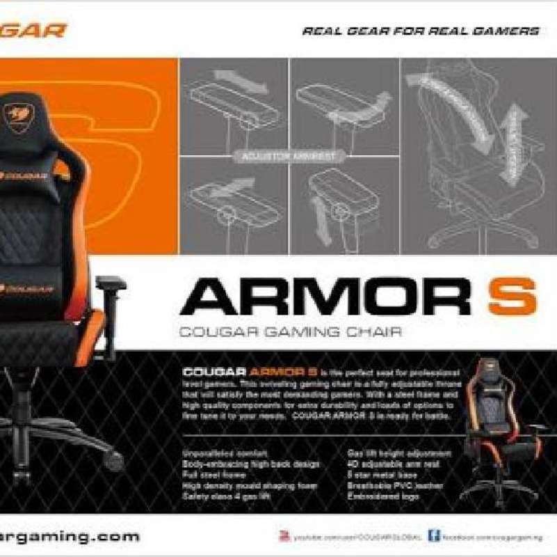 Jual Cougar Armor S/ArmorS Black Orange Gaming Chair / Kursi Gaming di ...