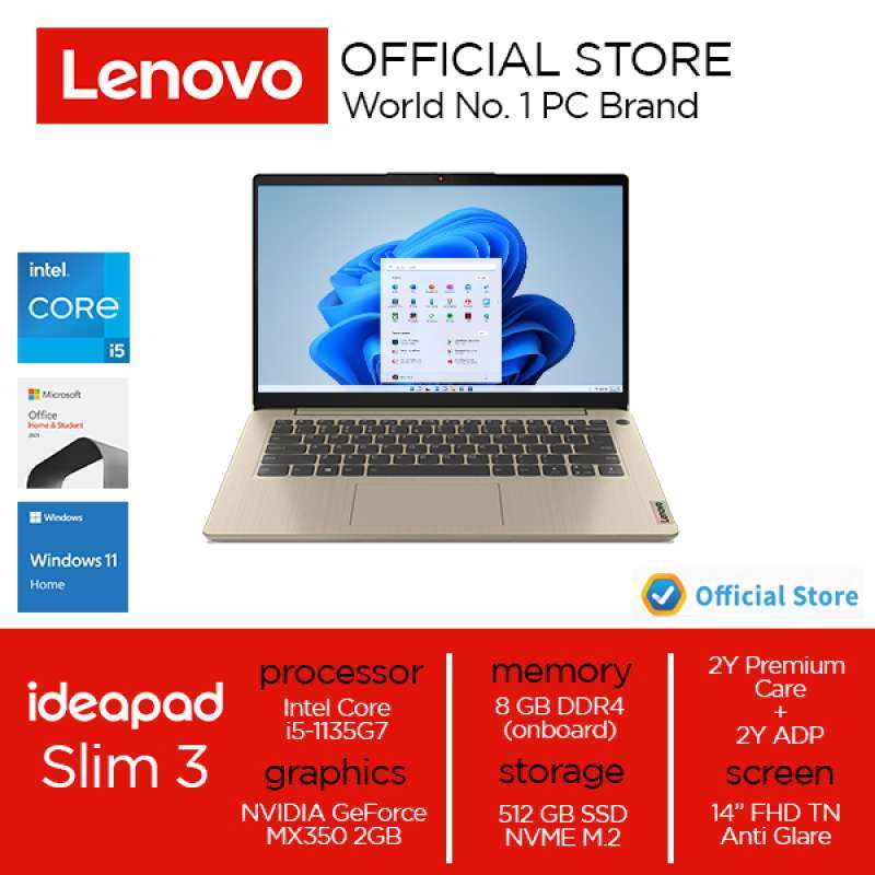Jual Lenovo IdeaPad Slim3i 14ITL6 Core i5-1135G7 8GB 512SSD MX350 Win11 OHS - Sand, 8GB ...