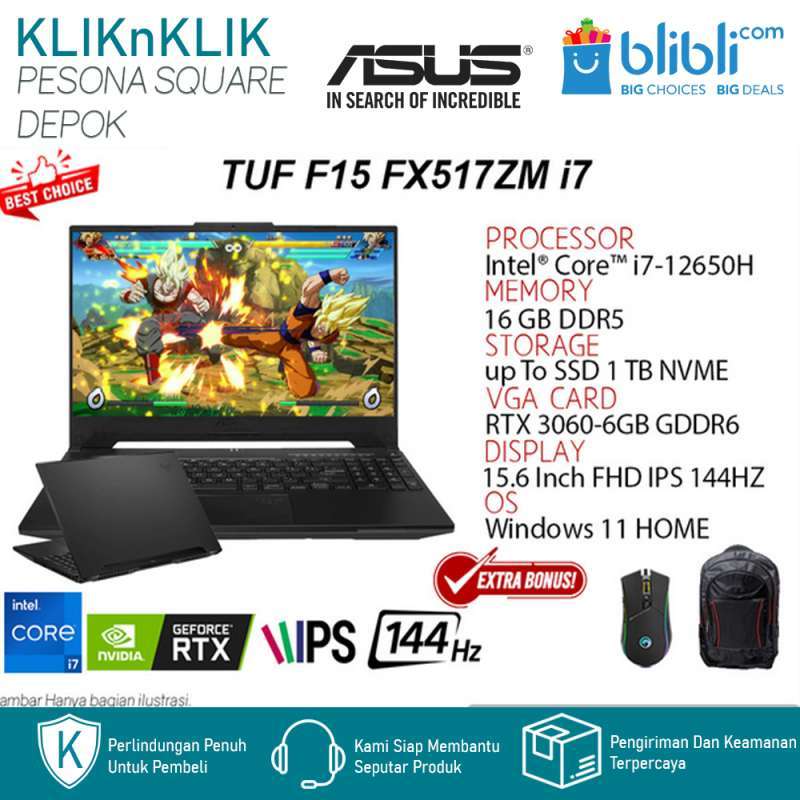 Promo LAPTOP ASUS GAMING TUF F15 FX517ZM i7 12650H 16GB 512GB RTX3060 ...