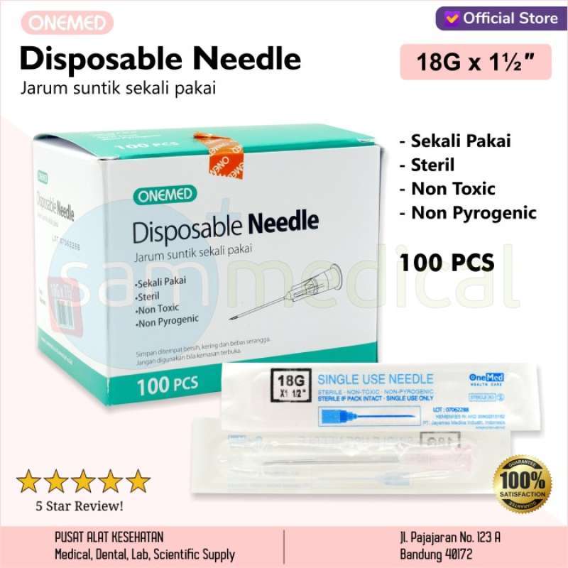 Jual OneMed Needle / Jarum Suntik 18G x 1.5 inch isi100pcs di Seller ...