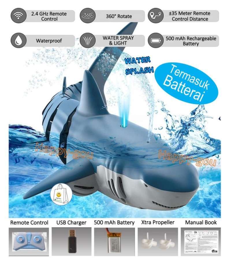 Promo Mainan RC Ikan Hiu LED Shark Kapal Robot Remote Control Diskon 40 ...