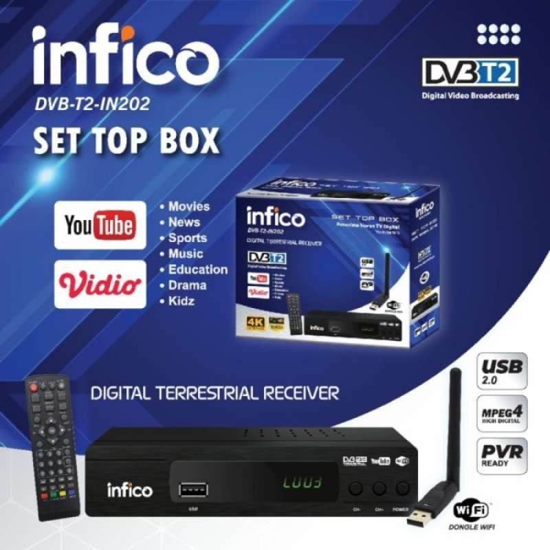 Promo SET TOP BOX INFICO DVB T2-IN202 RECEIVER TV DIGITAL FREE DONGLE ...