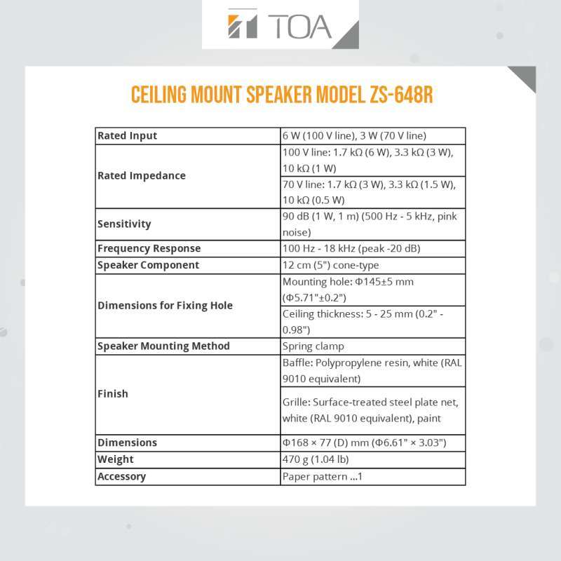 Promo Ceiling Mount Toa Speaker Pengeras Suara Plafon Round Model Zs ...