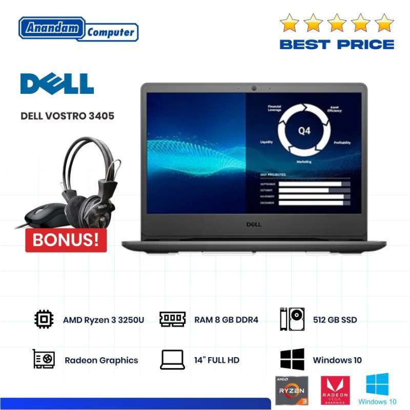 Jual Dell Vostro 3405 - R3 3250U, 8GB, 512GB SSD, Win 10 + OHS 2019 di ...