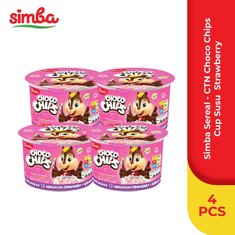 Promo 4 Choco Chip Cereal SIMBA Cup Susu Strawberry 34 gr Diskon 16% di ...
