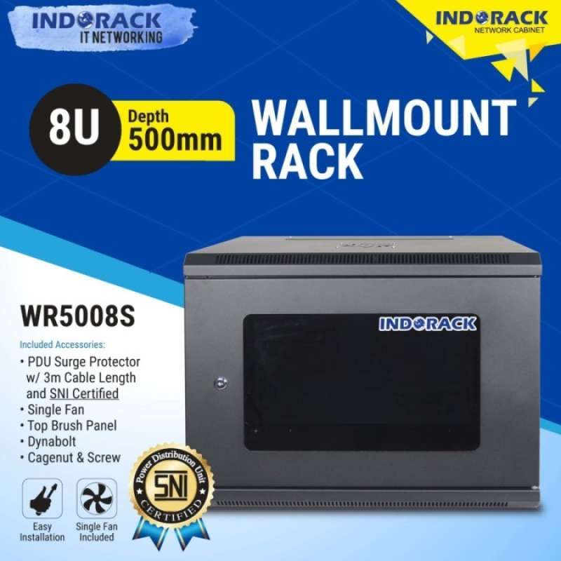 Jual Wallmount Indorack Wr5008s 8u 500mm Single Door Rack Server Wall ...