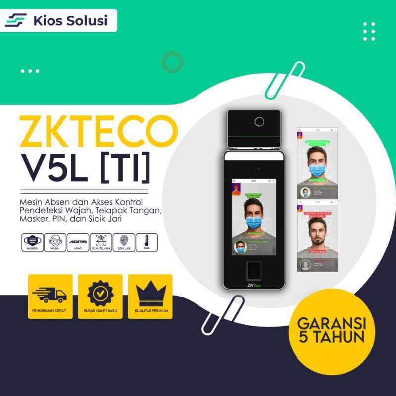 Jual Mesin Absen Wajah dan Akses Kontrol Pendeteksi Suhu ZKTECO V5L [TI ...