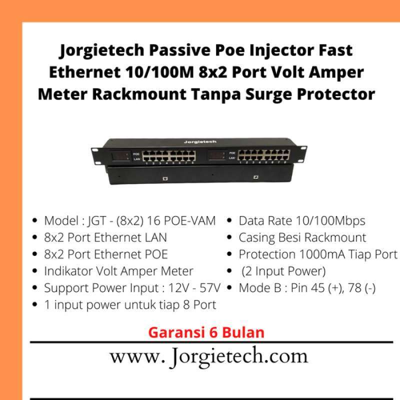 Promo Jorgietech Poe Injector Rackmount 100M atau Gigabit 8x2 16 Port ...