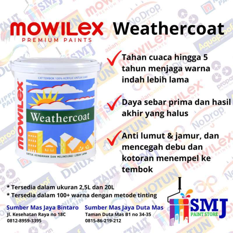 Jual CAT TEMBOK EKSTERIOR MOWILEX WEATHERCOAT WARNA STANDARD UKURAN 2 ...