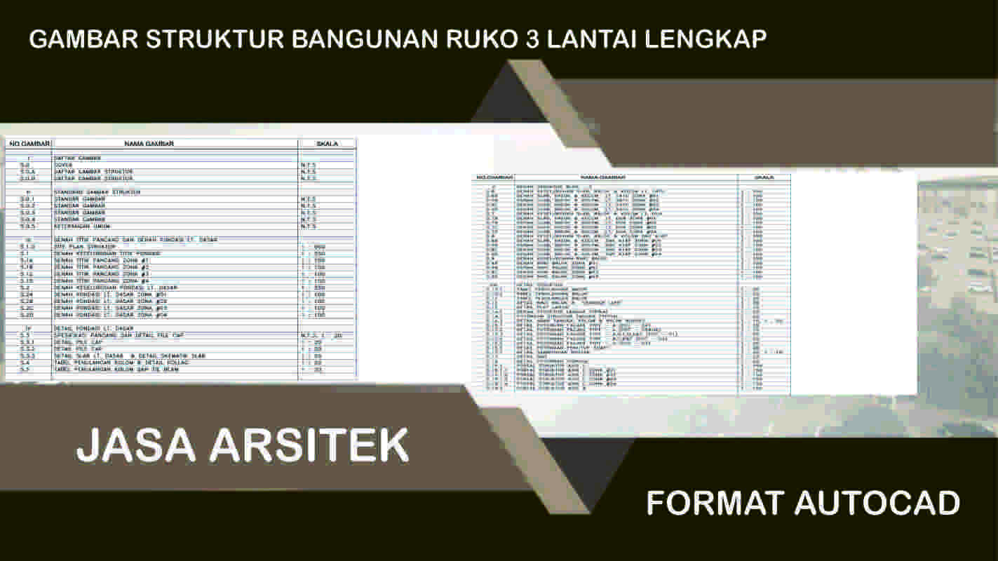 Jual Gambar Struktur Proyek bangunan ruko 3 lantai lengkap dan detail ...