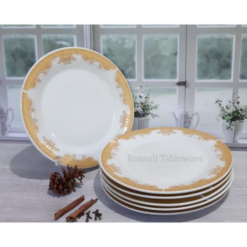 Jual Piring Makan Ceper Keramik Ukuran 10 Inch Tebal Gold Line (Isi: 6 ...