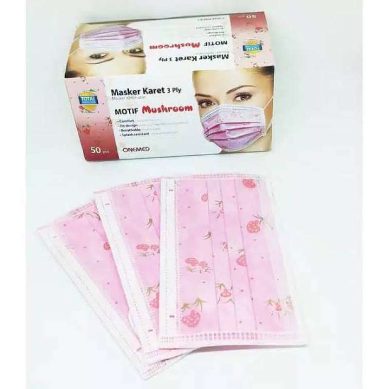 Promo [ COD] Onemed Masker PINK Motif Jamur Bedah Earloop Masker Medis ...