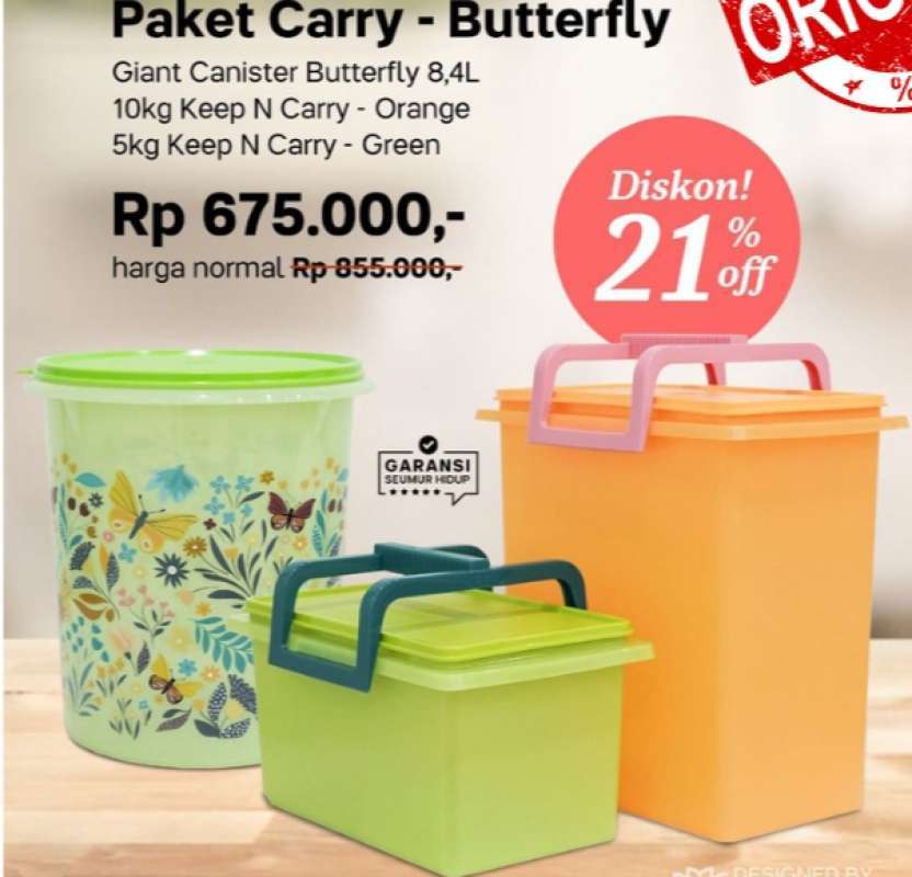 Promo PAKET CARRY BUTTERFLY TUPPER..WARE / TOPLES MAKAN / TOPLES KUE ...
