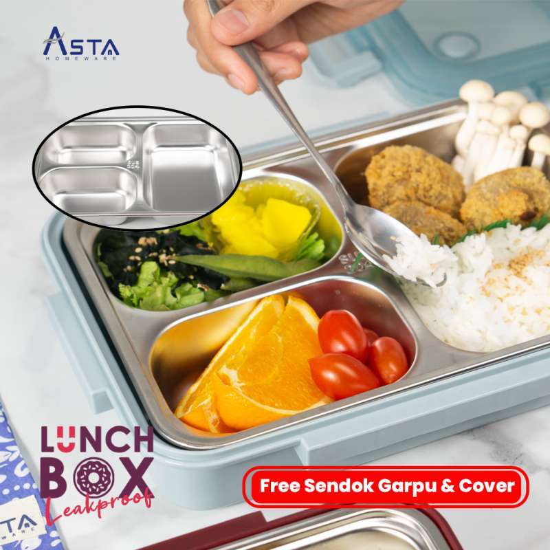Jual Asta Kotak Makan Stainless Steel 304 Leakproof Anti Tumpah Lunch Box 3 Sekat Aslb-03 ...