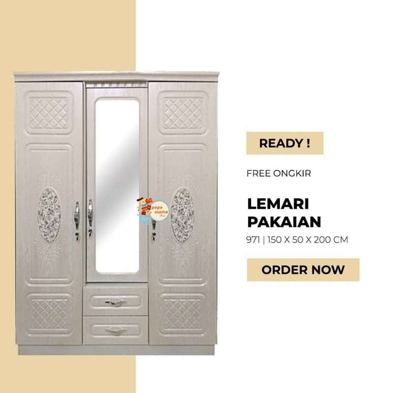 Jual Lemari Pakaian Import - Lemar 1 Kaca - Lemari 4 Pintu 971 - Medan ...