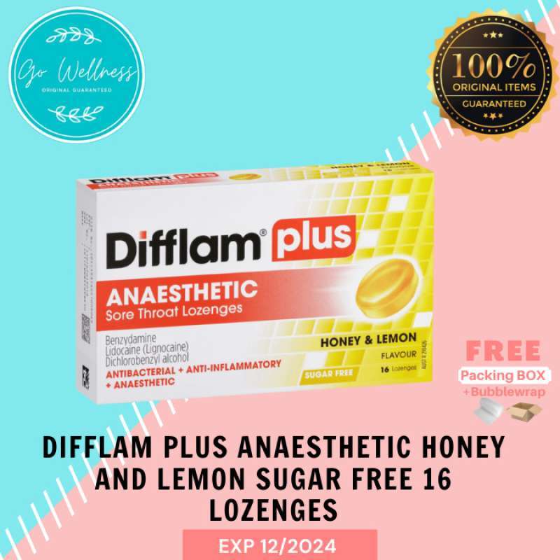 Jual Difflam Plus Anaesthetic Honey And Lemon Sugar Free 16 Lozenges Di ...