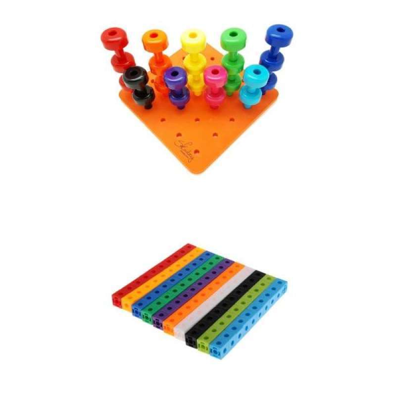 Promo 100 Pcs Child Maths Link Cubes Teaching + Peg Board Pegboard ...
