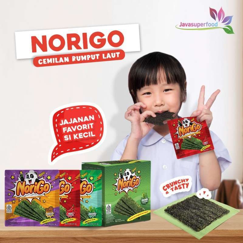 Jual Norigo - Nori Snack Seaweed Rumput Laut BBQ ( 1 Box = 12 sachet ...