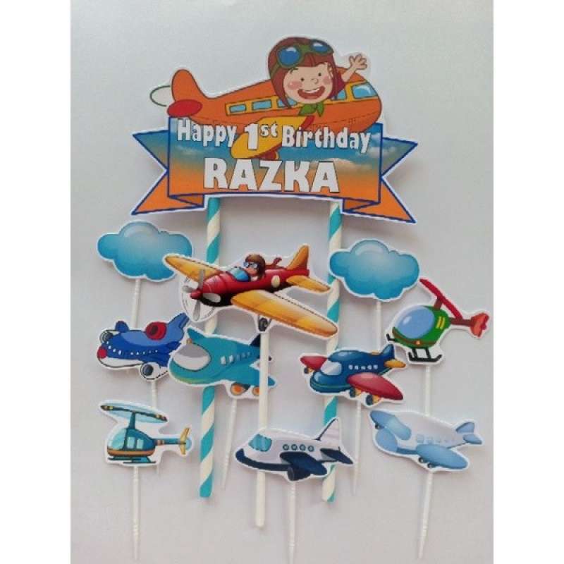 Promo Topper Cake Gambar Pesawat Terbang Custom Nama Diskon 33 Di