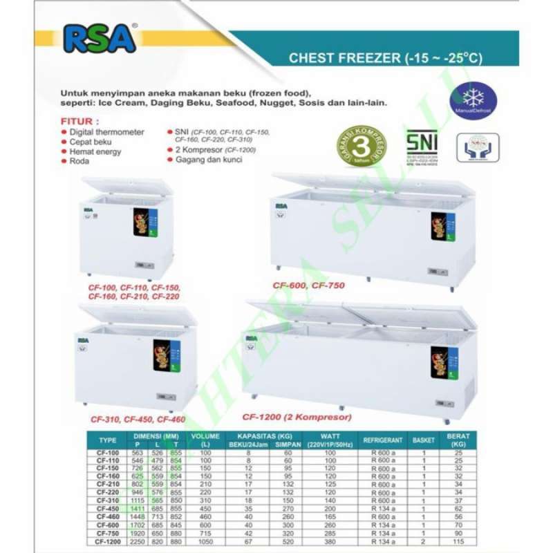Jual chest freezer rsa 150 liter low watt CF-160 di Seller Florence ...