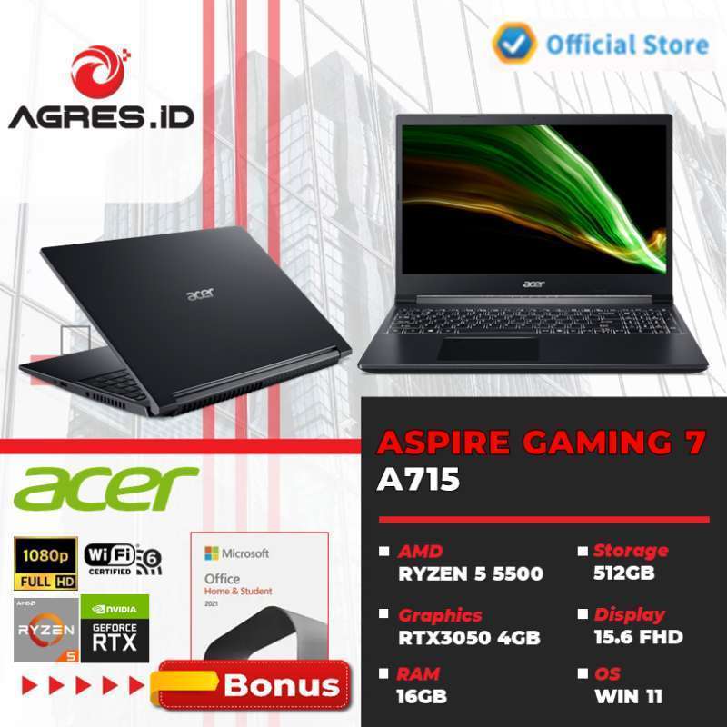 Jual ACER ASPIRE GAMING 7 A715-42G-R75V - RYZEN 5 5500 16GB 512SSD ...