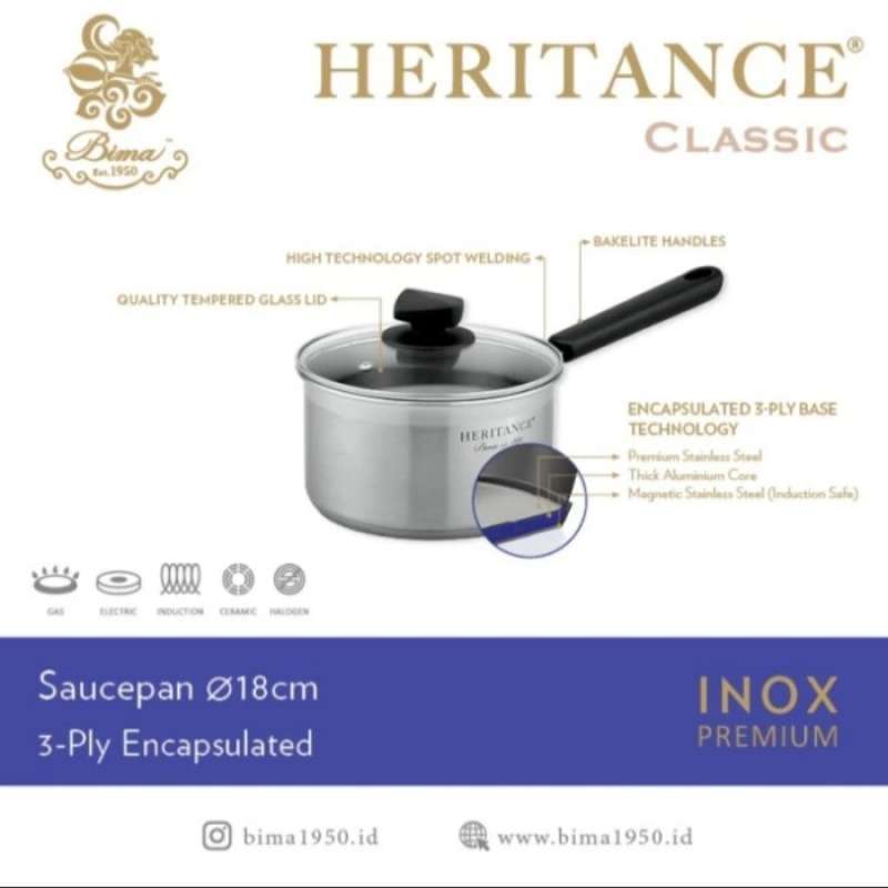 Promo sauce pan Bima heritance classic w/glass lid inox /panci saus ...