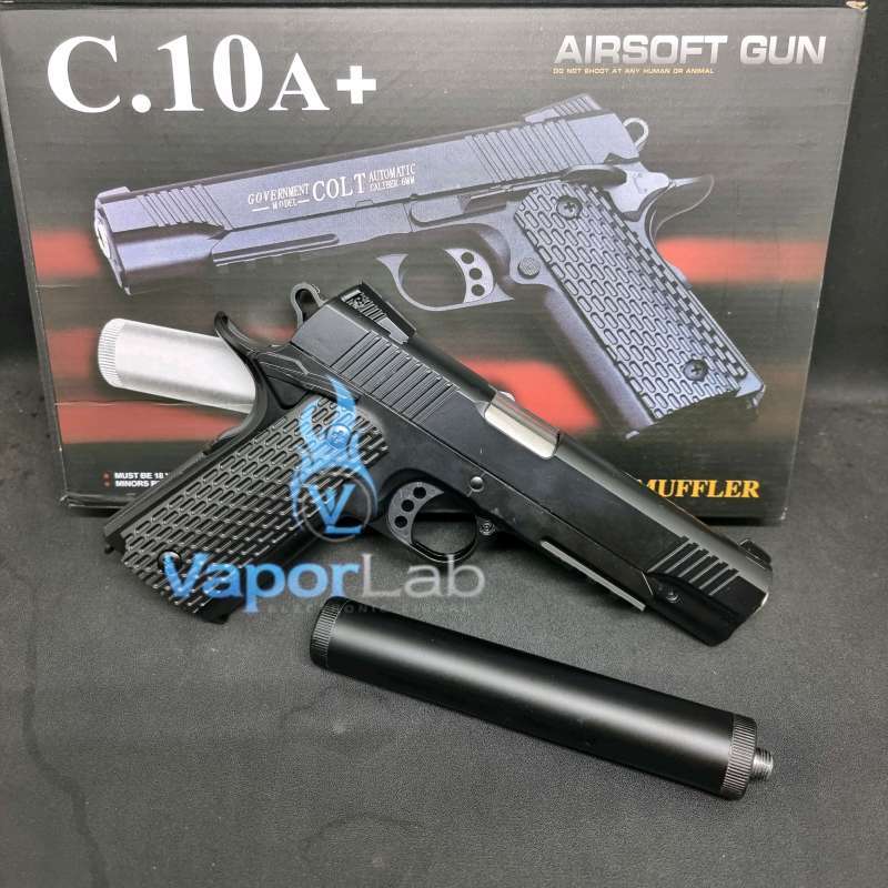 Jual mainan anak pistol C10A+ colt 1911 spring action alloy toy gun 6mm ...