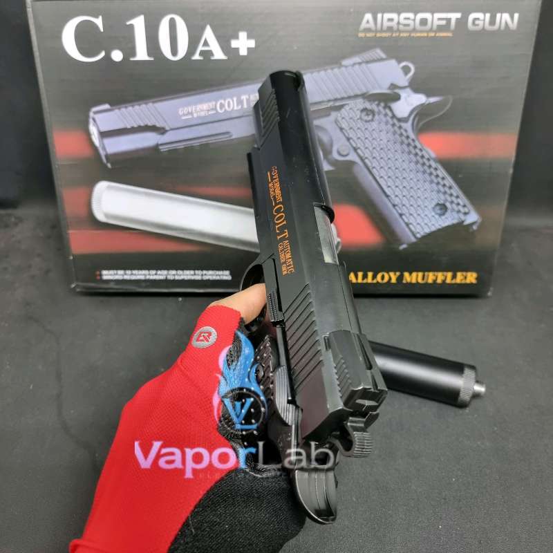 Jual mainan anak pistol C10A+ colt 1911 spring action alloy toy gun 6mm ...