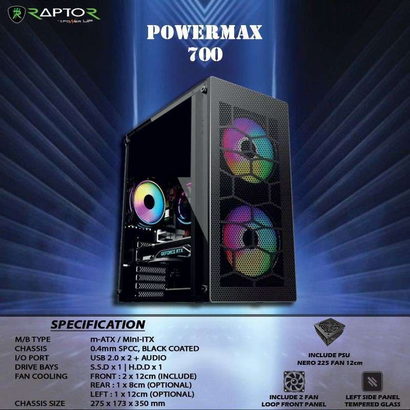 Jual Casing PC PowerUp Raptor PowerMax 700 Include 2 Fan Case RGB PSU ...