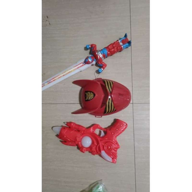 Jual paket mainan pedang power rangers tanduk topeng pistol lampu led ...
