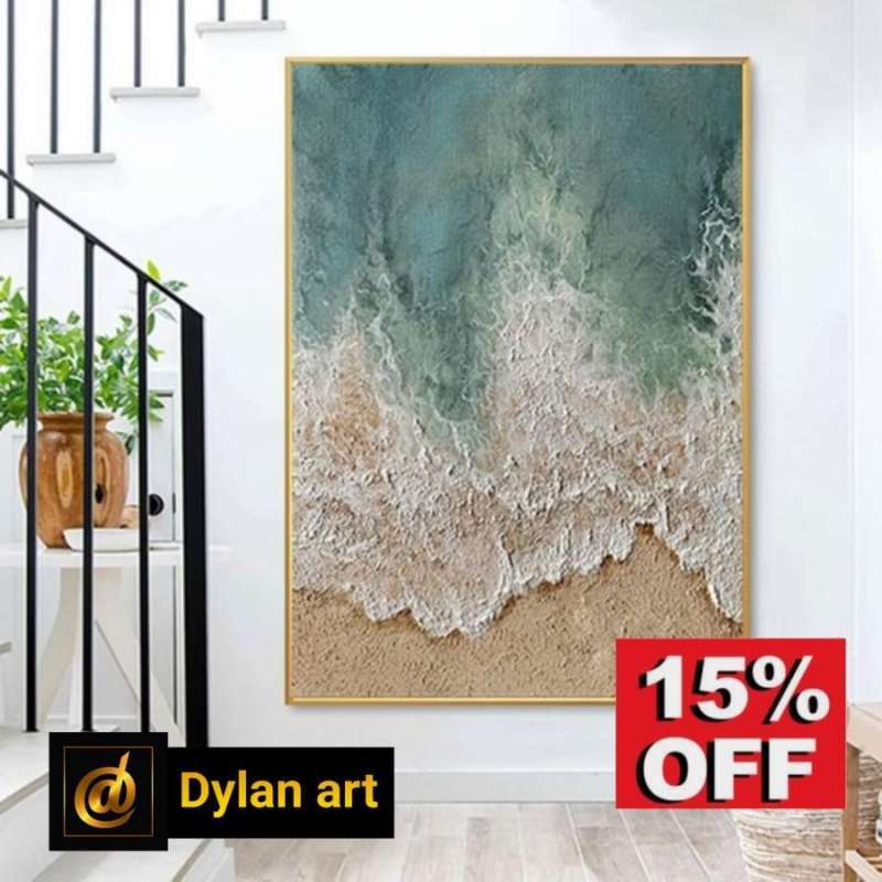 Jual Lukisan Abstrak Modern Hiasan Dinding Texture Art Blue White ...