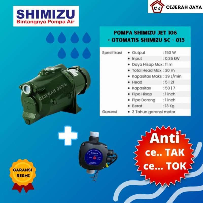 Jual POMPA SHIMIZU SEMI JET OTOMATIS JET 108 BIT + PRESSURE CONTROL SC 015E di Seller Cijerah ...