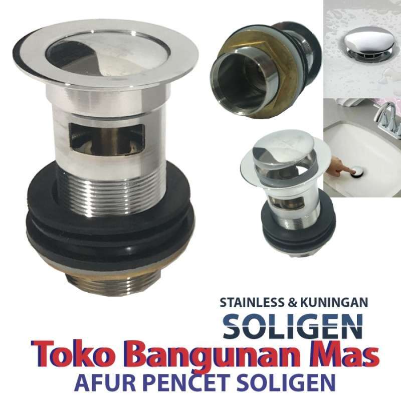 Promo Kepala Afur Pencet Stainless Wastafel Soligen / Kepala Afur ...