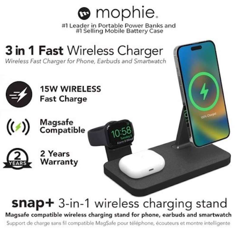 Jual Mophie 3 In 1 MagSafe Wireless Fast Charger 15w AirPods Apple ...
