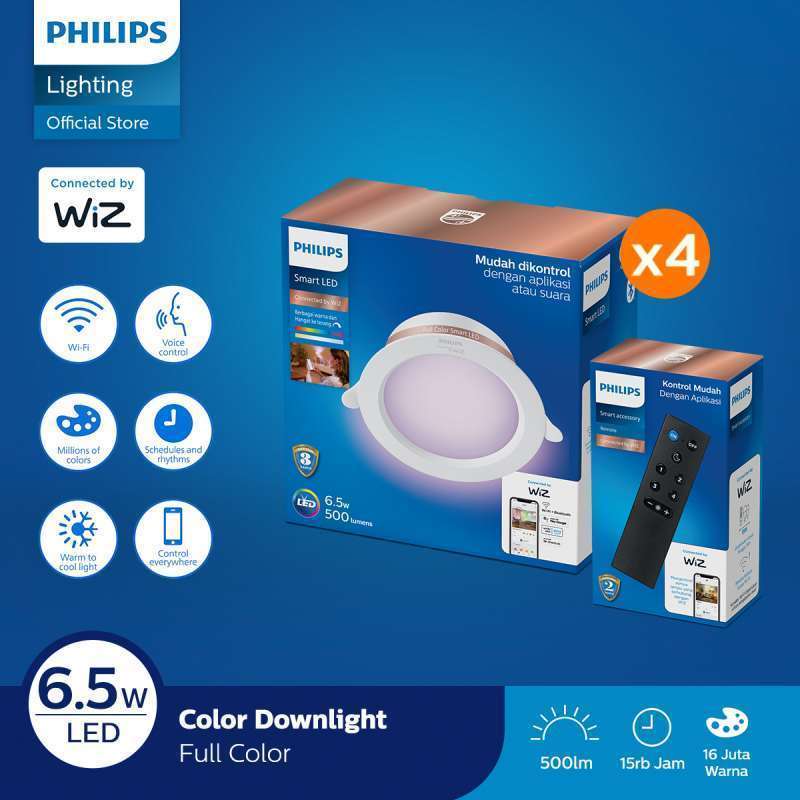 Promo Philips 4x Smart Wifi LED Downlight 6.5W Color dan Remote Control ...