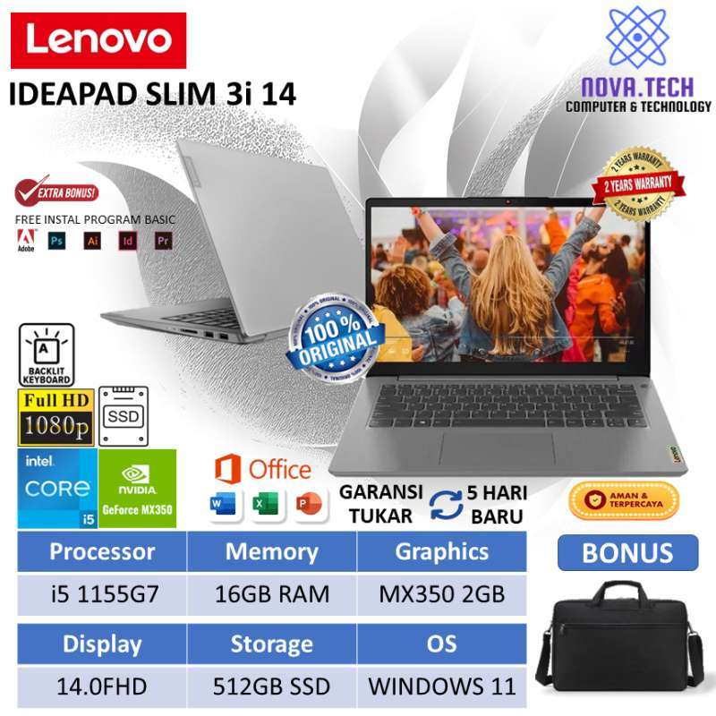 Jual Laptop Lenovo Ideapad Slim 3i 14 Core I5 1155g7 Ram 16gb 512ssd Mx350 2gb Windows 11 Ohs