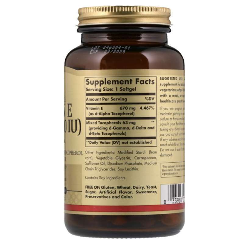 Jual Solgar Vitamin E 1000 Iu 670 Mcg W/ D-alpha Tocopherol + D-gamma ...