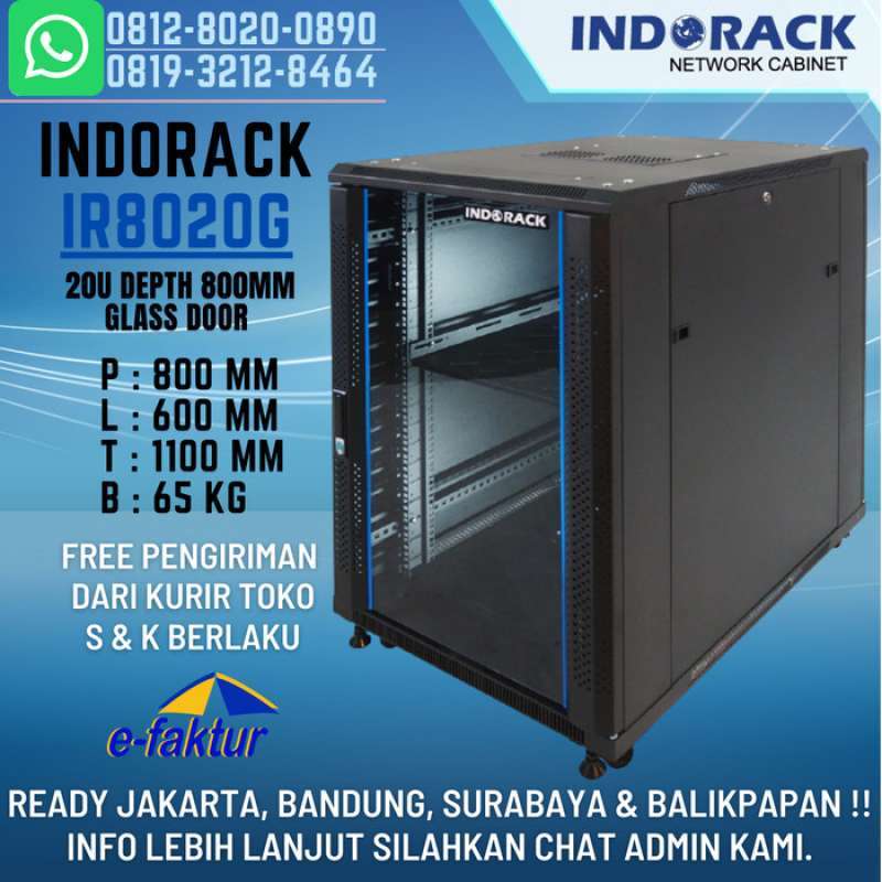 Jual Indorack Close Rack 20u Depth 800mm Glass Door - Ir8020g Rack ...